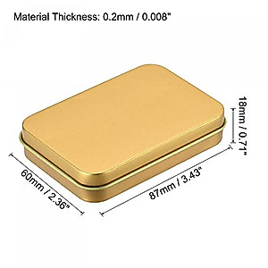 uxcell Metal Tin Box, 3pcs 3.43" x 2.36" x 0.71" Rectangular Empty Tinplate Storage Containers with Lids, Gold Tone