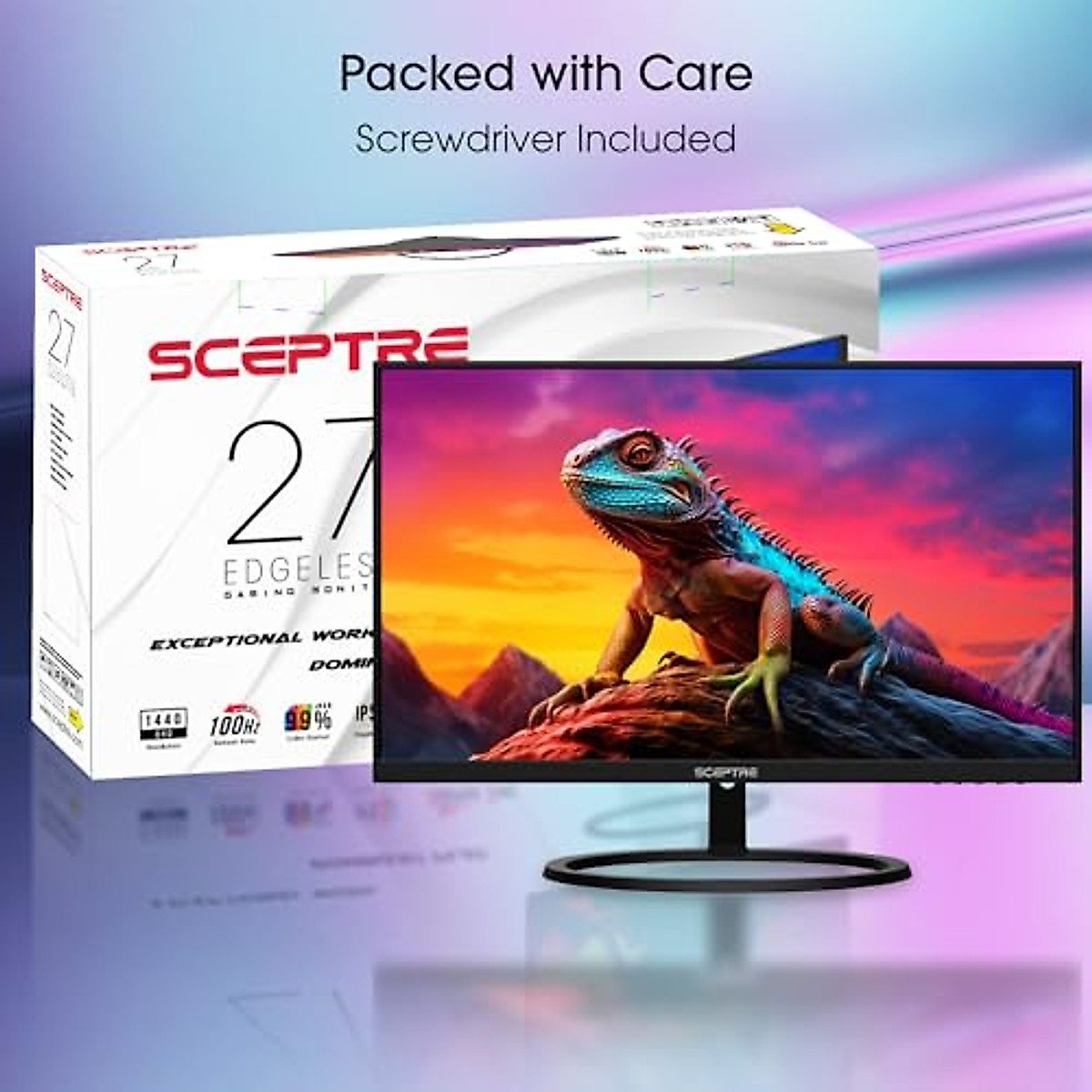 Sceptre 27" IPS 2K Monitor QHD 2560 x 1440 75Hz Edgeless DisplayPort HDMI Build-in Speakers Machine Black