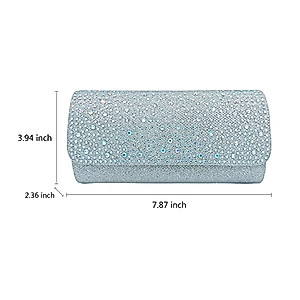 Evening Clutch Bag for Women Girls PVC Rhinestone Snap Deatchable Chain Crossbody Bag for Party Wedding Silvery