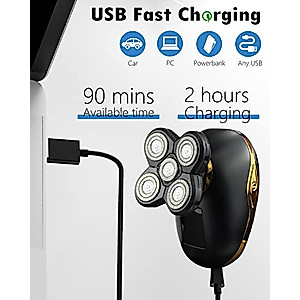 Amble 5-in-1 Electric Shavers for Bald Men Head - Waterproof, Faster-Charging, LED Display, Rechargeable, Cordless Rotary Razor - Grooming Shaver Kit - Beard Trimmer, Nose Hair& Hair Clippers