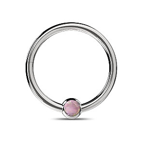Bezel Set Pink Opal Stone 16 Gauge -10MM Diameter 316L Surgical Steel Clicker Hinged Segment Nose Ring Septum Piercing Jewelry