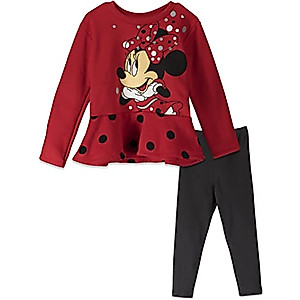 Disney Minnie Mouse Infant Baby Girls Fleece Sweatshirt and Leggings Outfit Set Red/Black 18 Months