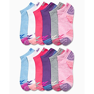 Reebok Girls' Low Cut Socks – 12 Pack Lightweight Breathable Low Cut No Show Socks for Girls - Girl's Athletic Socks, Size Medium, Pink Assorted