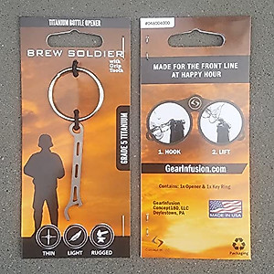 Brew Soldier Thin Titanium Beer Bottle Opener with Stainless Steel Key Ring - Made in the USA