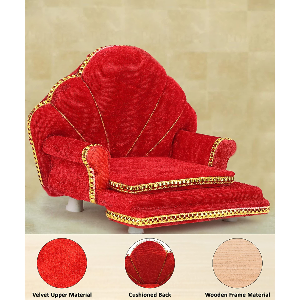 NAVRANG Wooden Laddu Gopal's Meenakari Singhasan for Mandir/God Idols/Pooja Chowki/Kanhaji Sinhasan Red Colour