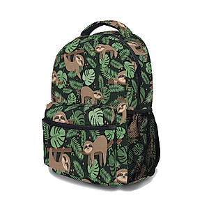 Funny Sloth Backpack Palm Leaves School Shoulder Bag Casual Day Pack Outdoor Durable Bookbag for Girls Boys Teen Work Picnic Travel