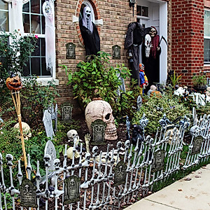 Clabby 9 Pieces Halloween Tombstone Cutouts Halloween Graveyard Tombstone Cutouts Headstone Cutouts with Skeleton and Cross Halloween Party Wall Decorations Halloween Party Haunted Home Supplies