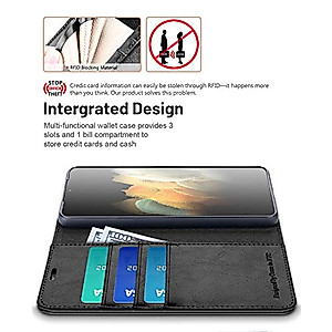 OCASE Compatible with Galaxy S21 5G Wallet Case, PU Leather Flip Folio Case with Card Holders RFID Blocking Kickstand [Shockproof TPU Inner Shell] Phone Cover 6.2 Inch (2021) - Black