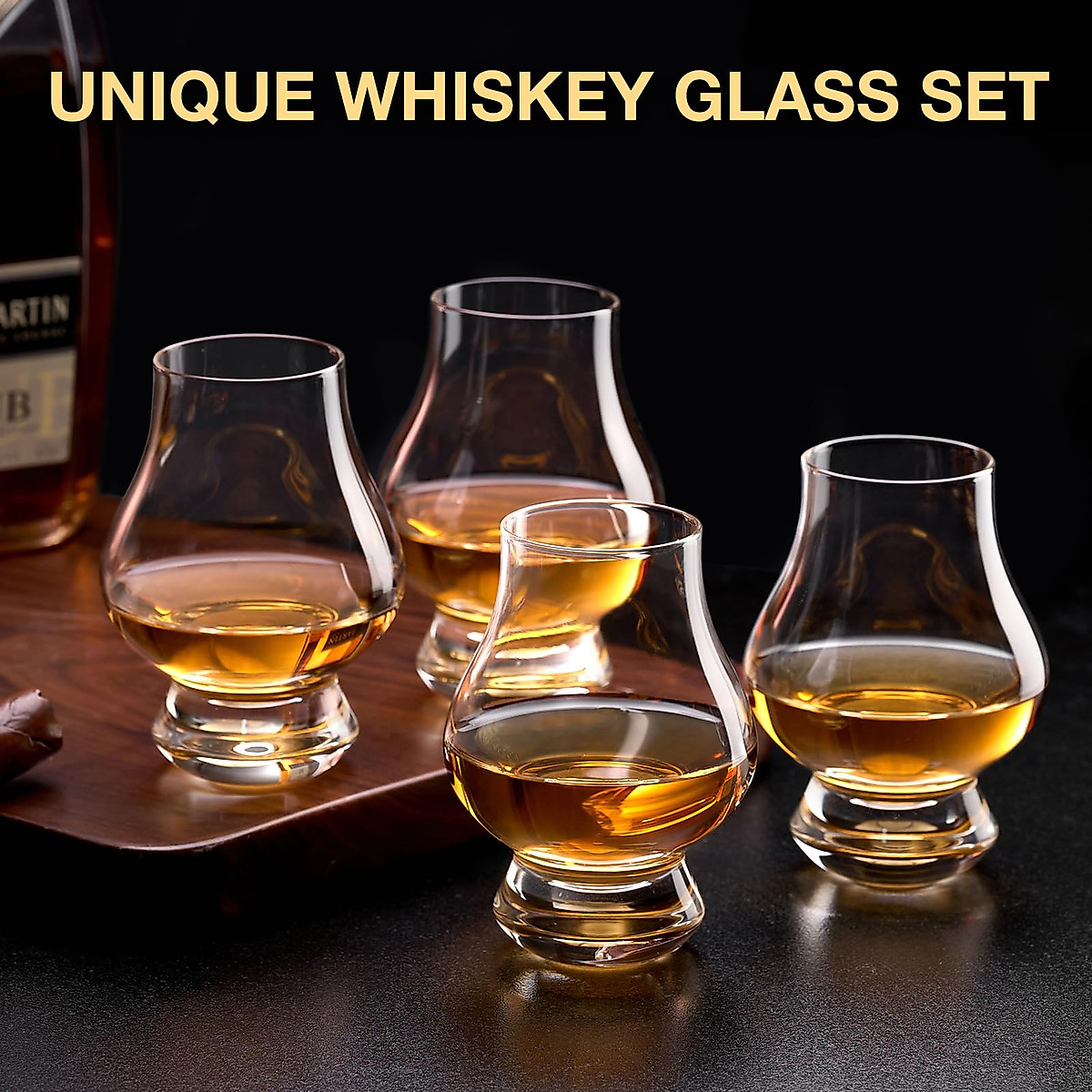Whiskey Glasses Set of 4, Tequila Glasses, Scotch glasses, Bourbon Glasses, Tasting Glasses, Brandy Snifter Cocktail Whiskey Old Fashioned Glass for Liquor Tequila Gin Cognac Vodka, Shot Glass Bar Set