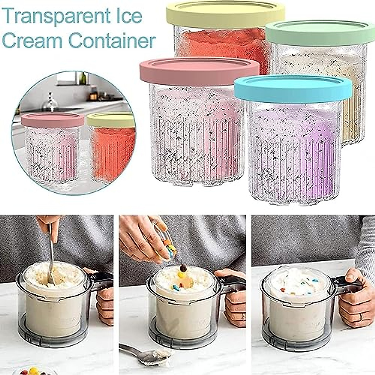 EVANEM Creami Deluxe Pints, for Ninja Pints,24 OZ Ice Cream Pint Containers Reusable,Leaf-Proof for NC500 NC501 Series Ice Cream Maker