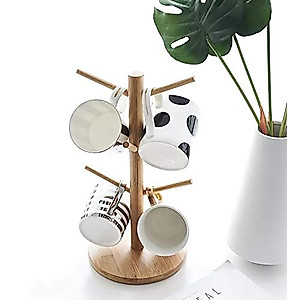DYT Bamboo Mug Rack Tree, Organic Bamboo Mug Holder, Mug Hook,Mug Stand,Coffee Cup Dryer with 6 Hooks