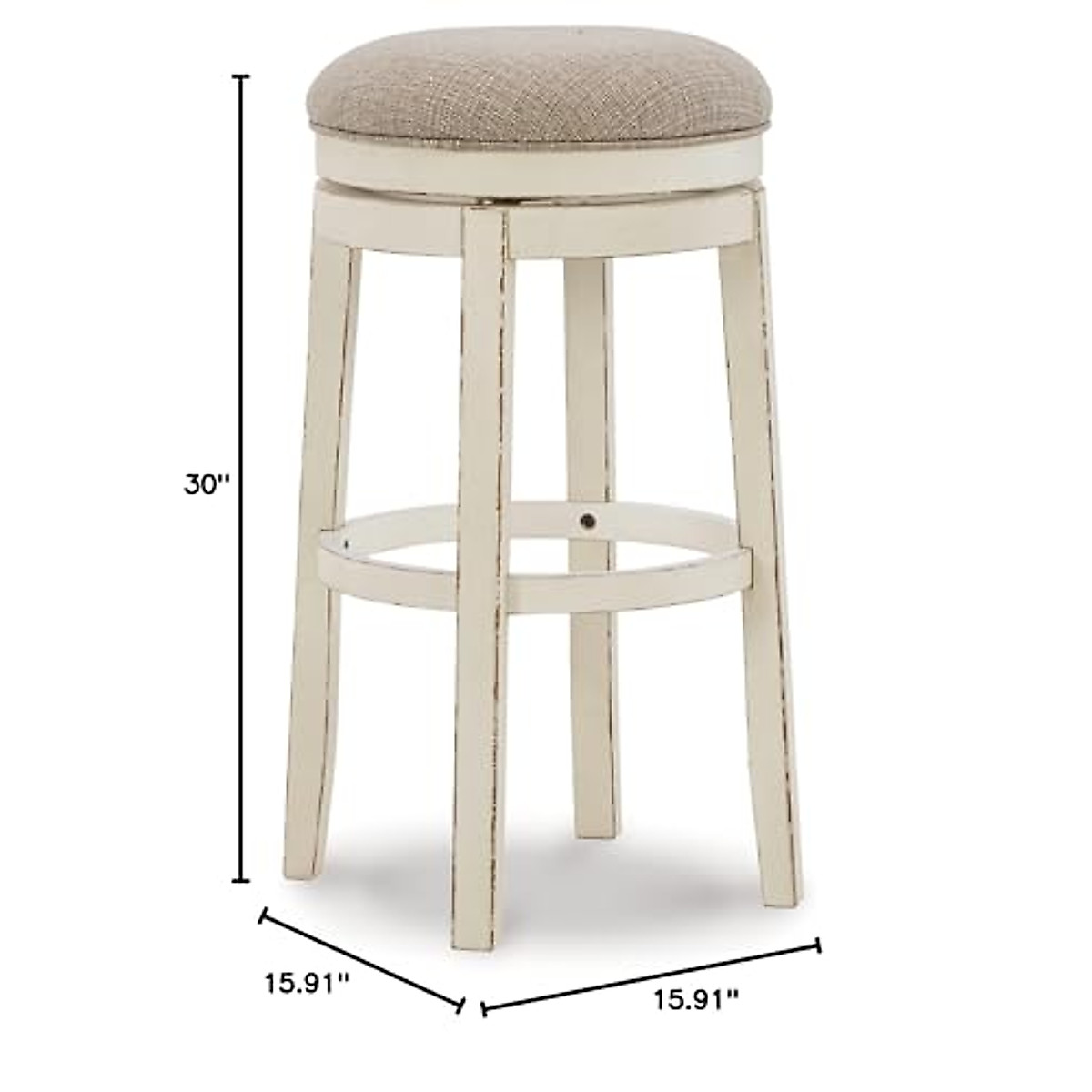 Signature Design by Ashley Realyn French Country Upholstered Swivel Bar Height Bar Stool with Foam Cushioned Seat, White & Beige