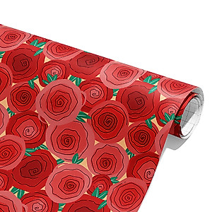Hand Drawn Style Red Rose Wrapping Paper Jumbo Roll 30 Inch X 33 Feet, Matte Wrapping Paper, Perfect for Birthday, Celebration, Valentine's day, Mother's day, Christmas