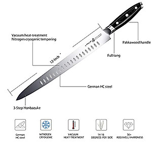 WALLOP Slicing Knife - 12 inch Slicing Carving Knife - High Carbon German Stainless Steel - Meat and Vegetable Knife with Pakkawood Handle - BLACK HAWK SERIES with gift box