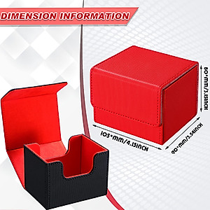 Weewooday 2 Boxes Leather Deck Card Boxes Large Size Fit 100 Plus Sleeved Cards Deck Game Box for Collectible Cards Deck Playing Card Box Compatible with MTG TCG (Black Red, Red, Horizontal)