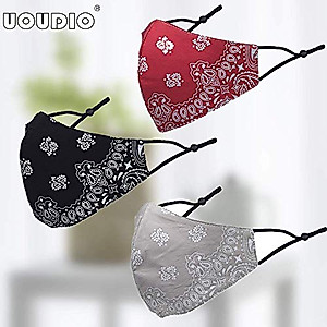 Men Women Face Cover Bandana, Soft Cotton Fabric Mask Half Face Protective, Fashion Black Unisex Paisley Balaclava, Reusable Washable, Anti Dust Protection for Gift 3PCS (black red gray)