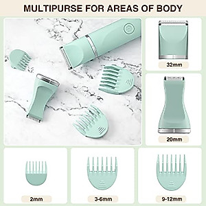 Waterproof Bikini Trimmer Women Electric Razor for Pubic Hair Women's Foil Shaver Rechargeable Shaver Removal with Snap-in Ceramic Blades IP7X Washable Head,Wet and Dry Use,Green