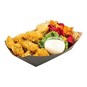 Restaurantware Bio Tek 1 Pound Food Boats 50 Disposable Paper Food Trays - Heavy-Duty Greaseproof Black Paper Food Boats For Snacks Appetizers Or Treats Use At Parties Or Carnivals