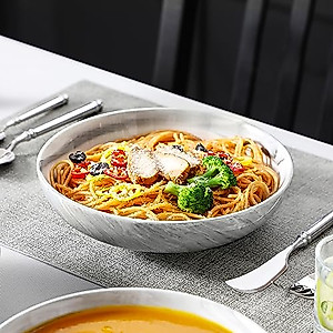 MALACASA Pasta Bowls, 40 OZ Large Salad Serving Bowls Set of 4, Porcelain Pasta Bowls Salad Bowls for Kitchen, Marble Grey Soup Plates Shallow Bowls Set, Microwave & Dishwasher Safe, Series REGULAR