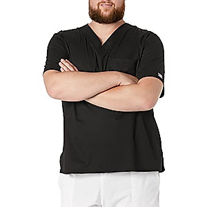 Cherokee Men's V-Neck Scrub Top, Traditional Fit with Double Chest Pocket and Side Vents 4743, L, Black
