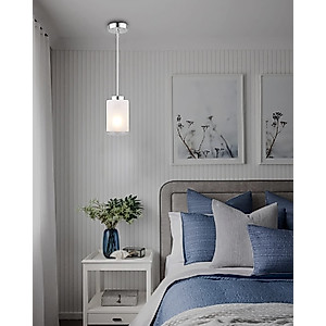 Youroke 2-Pack Pendant Light Fixtures, Indoor Brushed Nickel Kitchen Island Hanging Lights Adjustable Vintage Lamp, Mini Pendant Lights with Linen Glass Shade for Living Room Bedroom Hallway