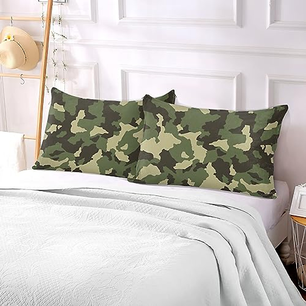 Camouflage Army Green Pillow Cases King Size Velvet Pillow Covers Super Soft Decorative Pillowcase with Zipper for Bedroom Sofa Couch Home Decoration