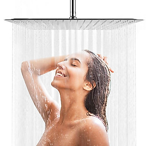AWARA 16 Inch Rain shower head, Square Ultra Thin 304 Stainless Steel High Pressure shower head, Large Brushed Nickel Rainfall Shower Head, Full Body Coverage Modern Waterfall Shower Head