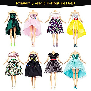 Doll Clothes and Accessories - 34 Items Unique H-Douture, 5 Party Dress, 3 Beautiful Fishtail Skirt and 3 Quality Swimsuit, Hanger Crown Necklace Bracelet Pack and 10 Shoes
