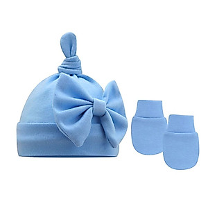 4 Sets Newborn Beanie Hat Gloves Set, Baby Hats and Mittens, Baby Girl Boy Baby Beanie with Bow, Spring Summer Autumn Winter Hats for Newborn Infant