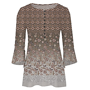 Womens Tops And Blouses 3/4 Sleeve Graphic Tunic Tops Trendy 2024 Summer Casual v Neck Empire Waist t-Shirt Blouse