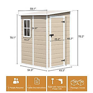 Outdoor Storage Shed 5x4 FT, Resin Outside Sheds Storage with Floor, Window & Lockable Door Included, Tiny Tool House for Garden Backyard Patio Lawn Garage, Small Wood Like Plastic Shed Kit for Bike