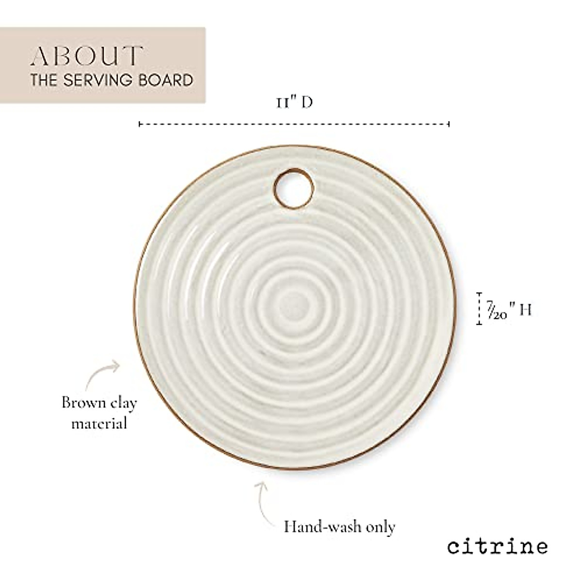 MAGENTA Monterey by Citrine Serving Board, Decorative Stone Plate, Round Charcuterie Board, Large