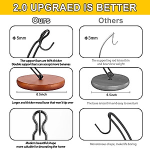 HOMKULA Banana Holder Stand - Fruit Bowl, Modern Banana Hanger, Banana Tree Hanger with Bold Stainless Steel & Thickened Wood Base, Banana Rack for Kitchen Counter (Black V2)