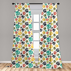 Ambesonne Dog Lover Curtains, Hand Drawn Paw Print Doodles Circular Pattern Drawing Style Animal, Window Treatments 2 Panel Set for Living Room Bedroom, Pair of - 28" x 84", Charcoal Beige