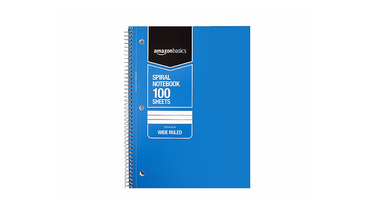 Amazon Basics Wide Ruled Spiral Notebook, 100 Sheets, 5-Pack