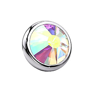 Pierced Owl 14GA G23 Implant Grade Titanium Bezel Set CZ Crystal Internally Threaded Dermal Anchor Top (Aurora Borealis)