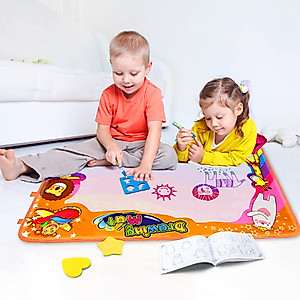 Kazswitle Water Drawing Mat, Kids Toys Painting Writing Coloring Mat, Mess Free Water Doodle Mat Magic Pens Educational Toys Halloween Xmas Gifts for 2 3 4 5 6 Year Old Girls Boys Kid Toddler