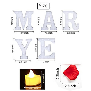 Gyunjux MARRY ME Sign LED Light Up Letter LED Candle Tealigth Red Rose Petal Valentine Gift Warm White LEDs Proposal Sign Will You Marry Me Sign Wedding Sign Engagement Sign Romantic Proposal Decoration Kit