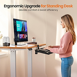 Rotating Keyboard Tray Under Desk - Klearlook PU Leather Keyboard Drawer Adjustable C Clamp,Ergonomic Mouse Keyboard Platform Extender,No Drilling,Easy Install Keyboard Stand,23.62"x 9.84"Inch-Black