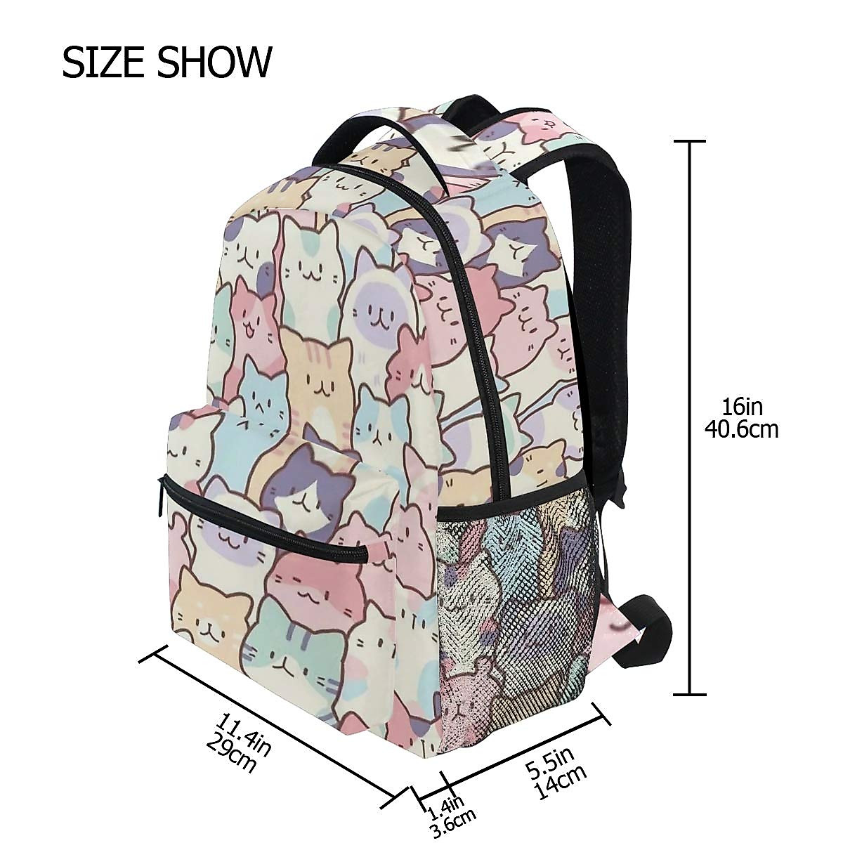 Colorful Cats Bookbag Cute Animal Pattern Schoolbag Business Laptop Roomy Backpack Bookbag for Hiking Traveling Camping