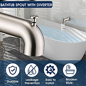 Sperwoesy Slip-On Tub Spout with Diverter Long for Bathtub Spout, Fit for 1/2 Inch Slip Pipe, Brushed Nickel