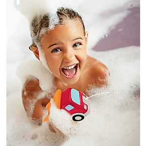 DolliBu Dump Truck Bath Buddy Squirter - Floating Truck Rubber Bath Toy, Fun Water Squirting Bathtime Play for Toddlers, Cute Construction Vehicle Toy for The Bathtub, Beach, & Pool for Girls & Boys