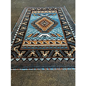 Southwest Native American Doorway Mat Area Rug Blue & Brown Design D143 (2 feet X 3 feet 4 inches)