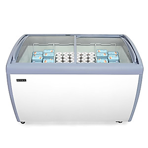ROVSUN 12.7 Cu.Ft Commercial Ice Cream Freezer ETL NSF Certified, 50" Ice Cream Display Case Glass Top Chest Freezer w/LED Light 4 Removable Baskets Lockable Wheels Sliding Door for Store Supermaket