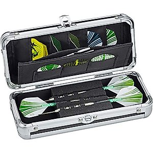 Casemaster Sole Aluminum Slim Profile Dart Case Holds 3 Steel Tip and Soft Tip Darts with Enough Space to Keep Flights in Shape, Features Built-In Pockets for Other Accessories,Black