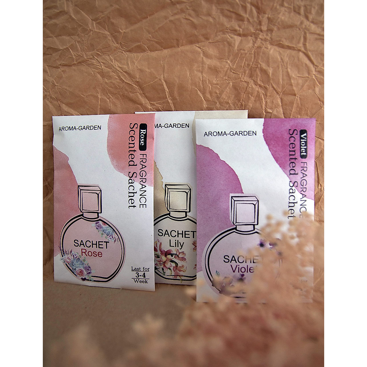 Aroma-Garden Scented Sachet, 12 Pack -Three Graces- Fragrance Sachets for Home, Closets, Drawers. Scented Sachet Bags Violet, Lily & Rose.