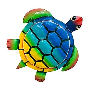 Handcrafted Sea Turtle Tiki Decor Haitian Metal Teal Blue