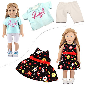 MSYO 16 Pcs 18 Inch Doll Clothes and Accessories, 10 Complete Sets of Doll Outfits, Fashionable Dresses, Frog Pajamas, Doll Pants and Tights, Mini Skirt, Doll Costumes with Hat for Cute Doll Girls