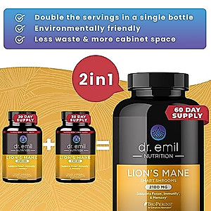 Organic Lions Mane Mushroom Supplement for Mental Clarity, Focus & Immune Support - Organic Brain Boosting Nootropic Lions Mane Mushroom Capsules with 100% Organic Lions Mane Extract, 60 Servings