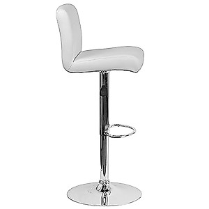 Flash Furniture Contemporary White Vinyl Adjustable Height Barstool with Rolled Seat and Chrome Base